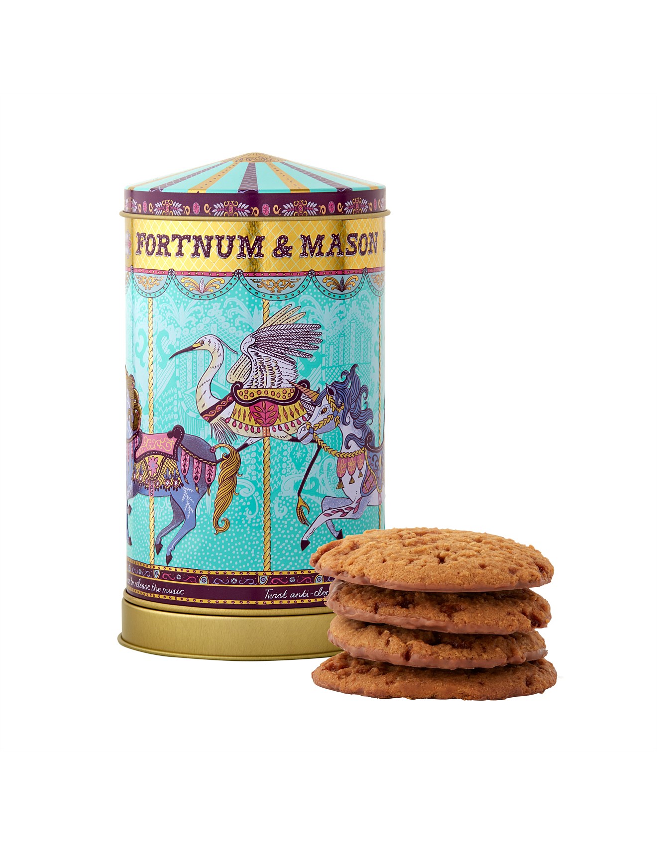 Fortnum & Mason Mini Merry Go Round Musical Biscuits Tin 150g | David Jones