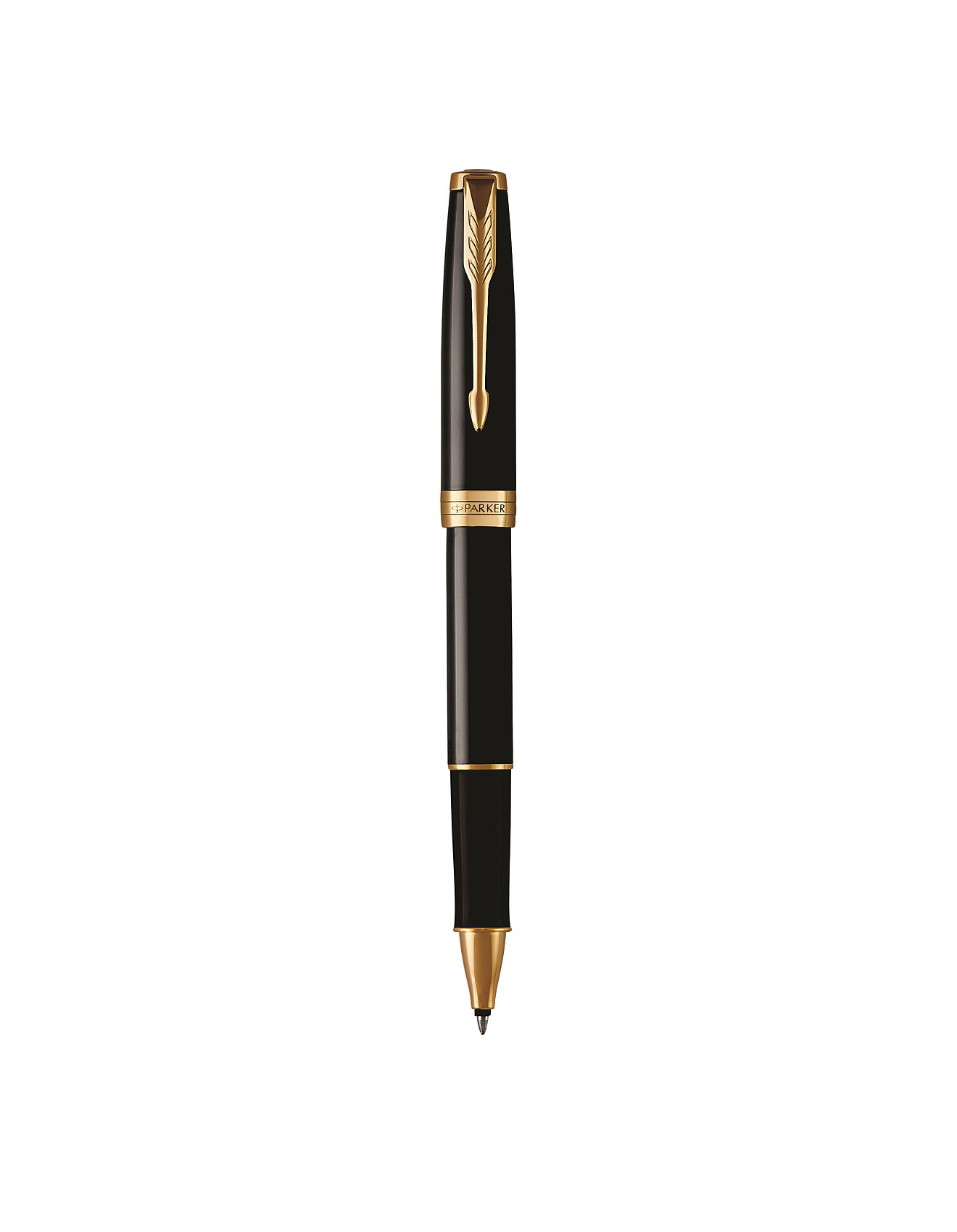 Parker Sonnet Black Lacquer Gold Trim Rollerball Pen | David Jones