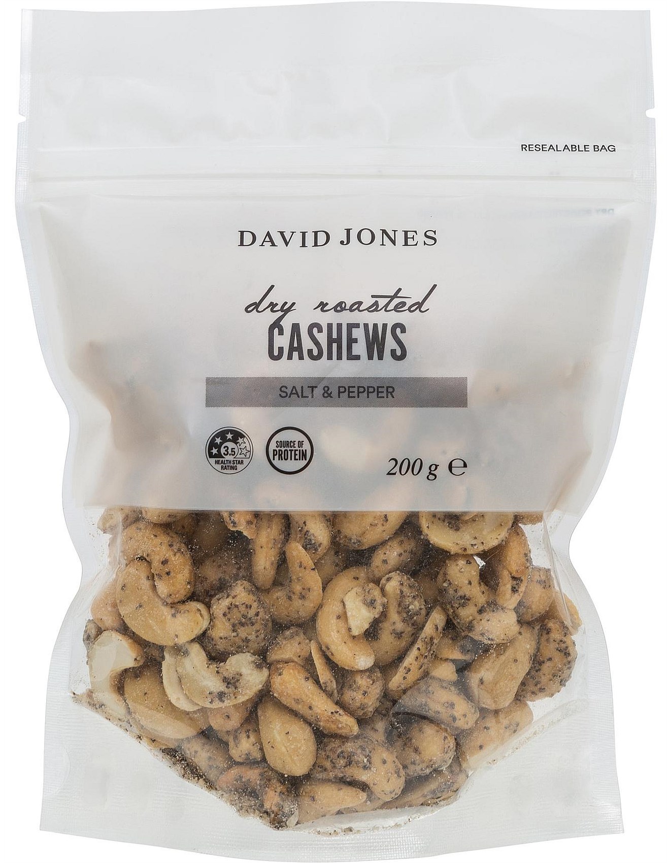 David Jones Dry Roasted Cashews Salt & Pepper 200g | David Jones