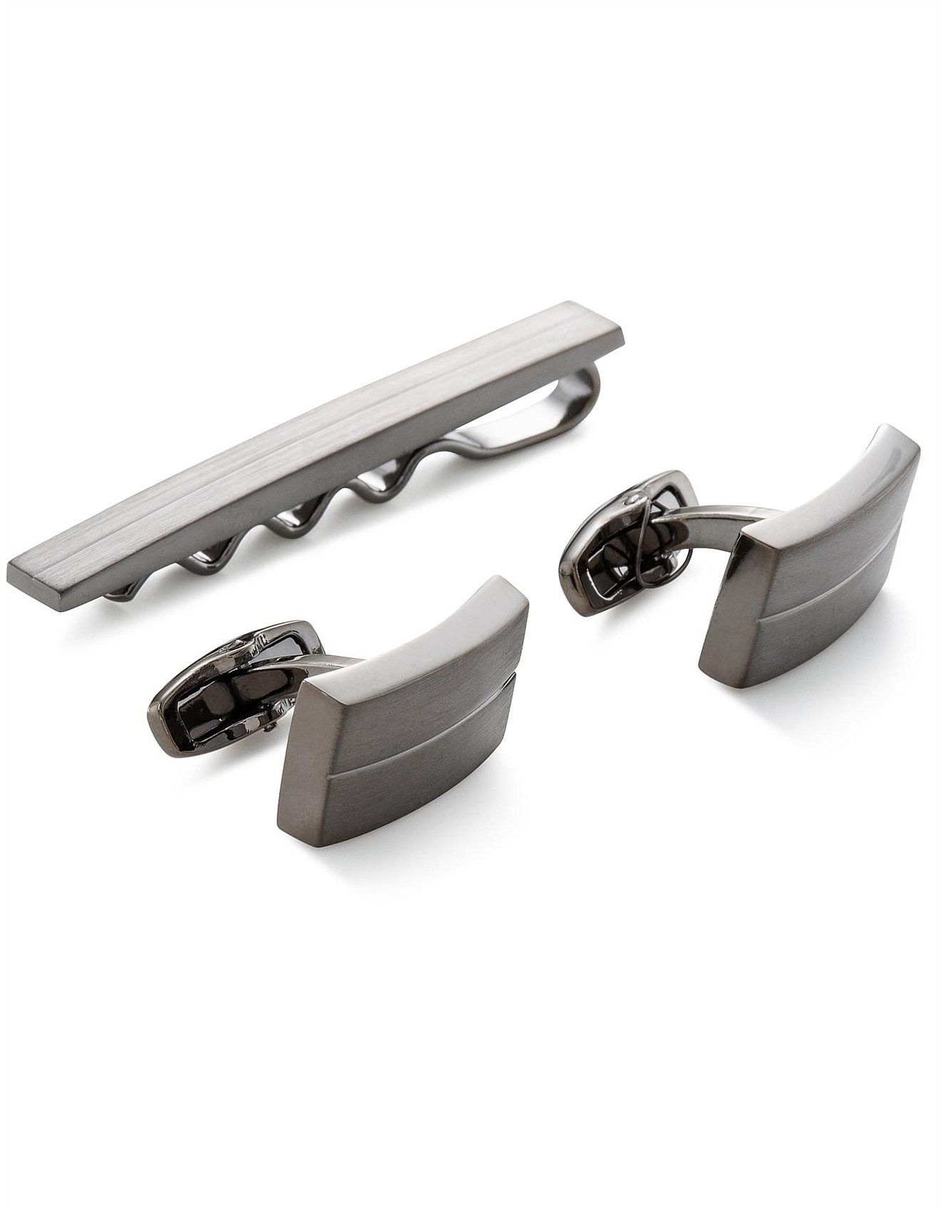 Alta Linea Black Plated Cufflinks & Tie Bar Set | David Jones