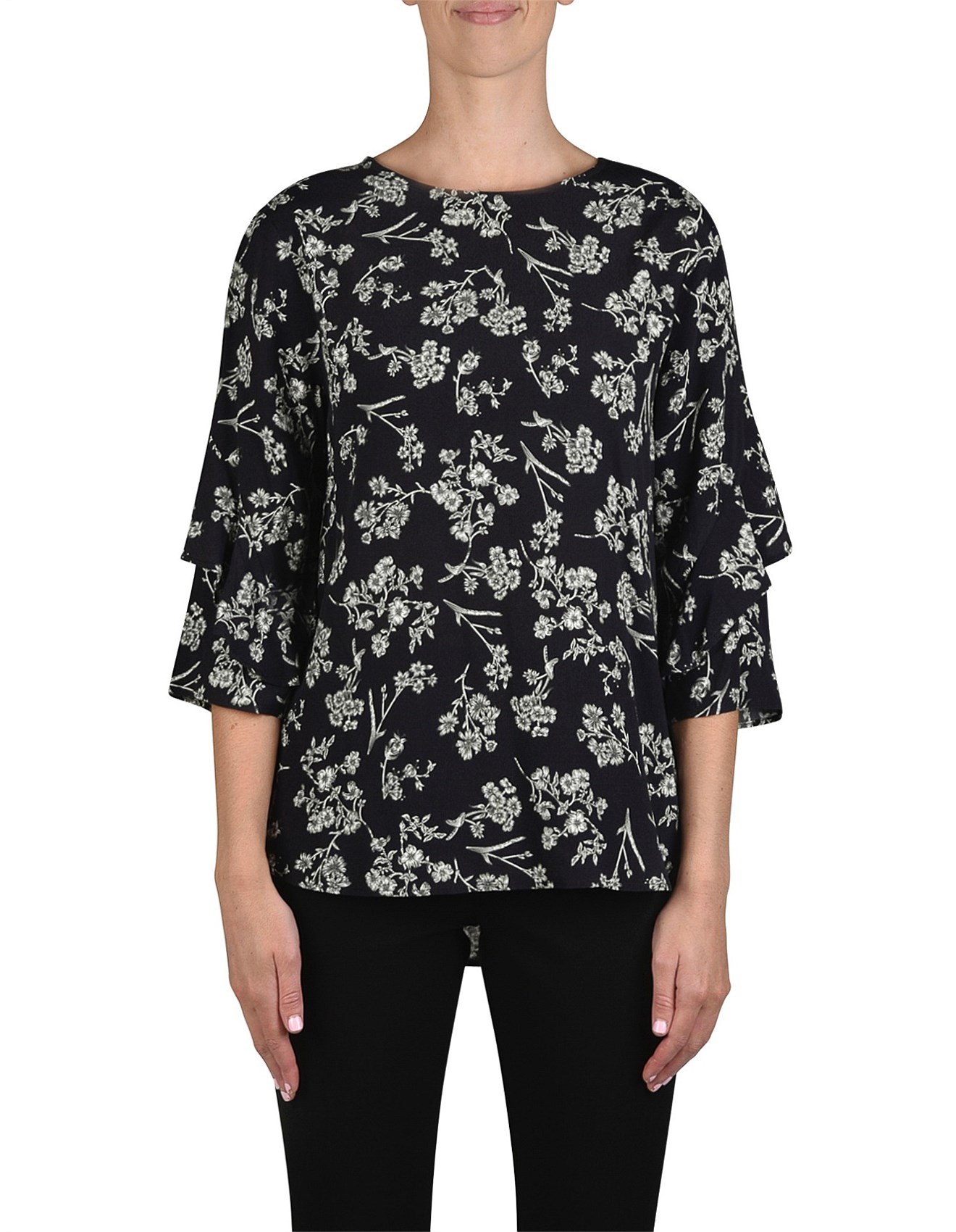 Jump Antique Floral Ruffle Top | David Jones