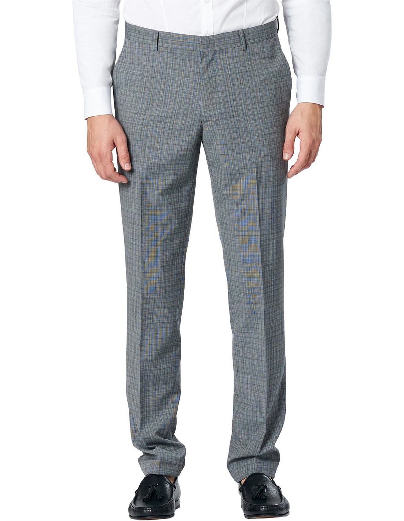 Calibre Slim Light Grey Check Pant S9 | David Jones