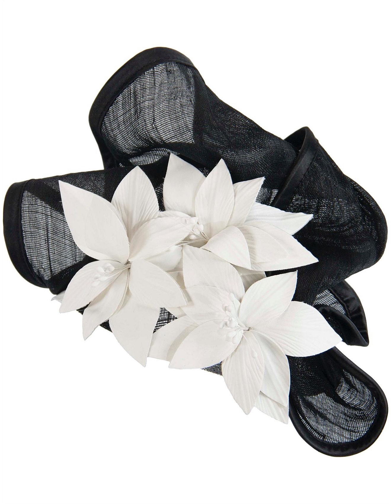 Fillies Collection Twisted Black Abaca Fan With Cream Leather Flowers ...