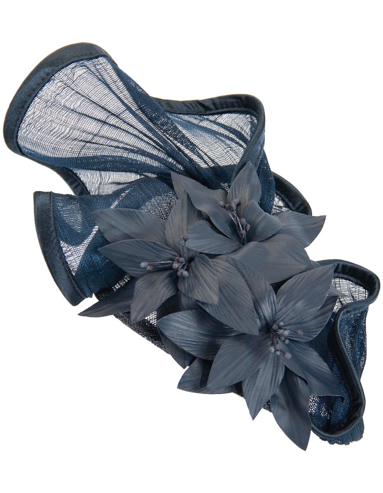 Fillies Collection Twisted Navy Abaca Fan With Leather Flowers ...