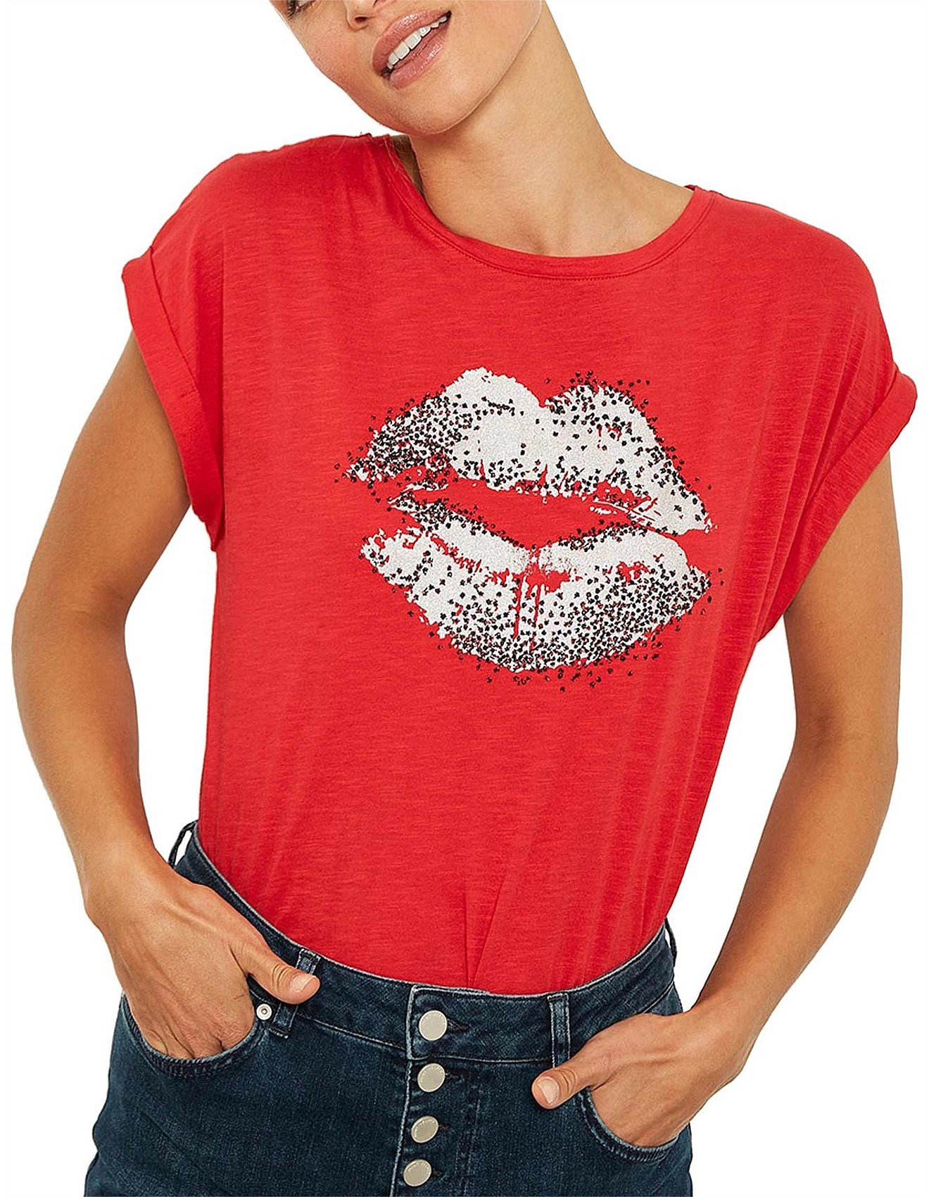 Mint Velvet Embellished Lips Tee | David Jones
