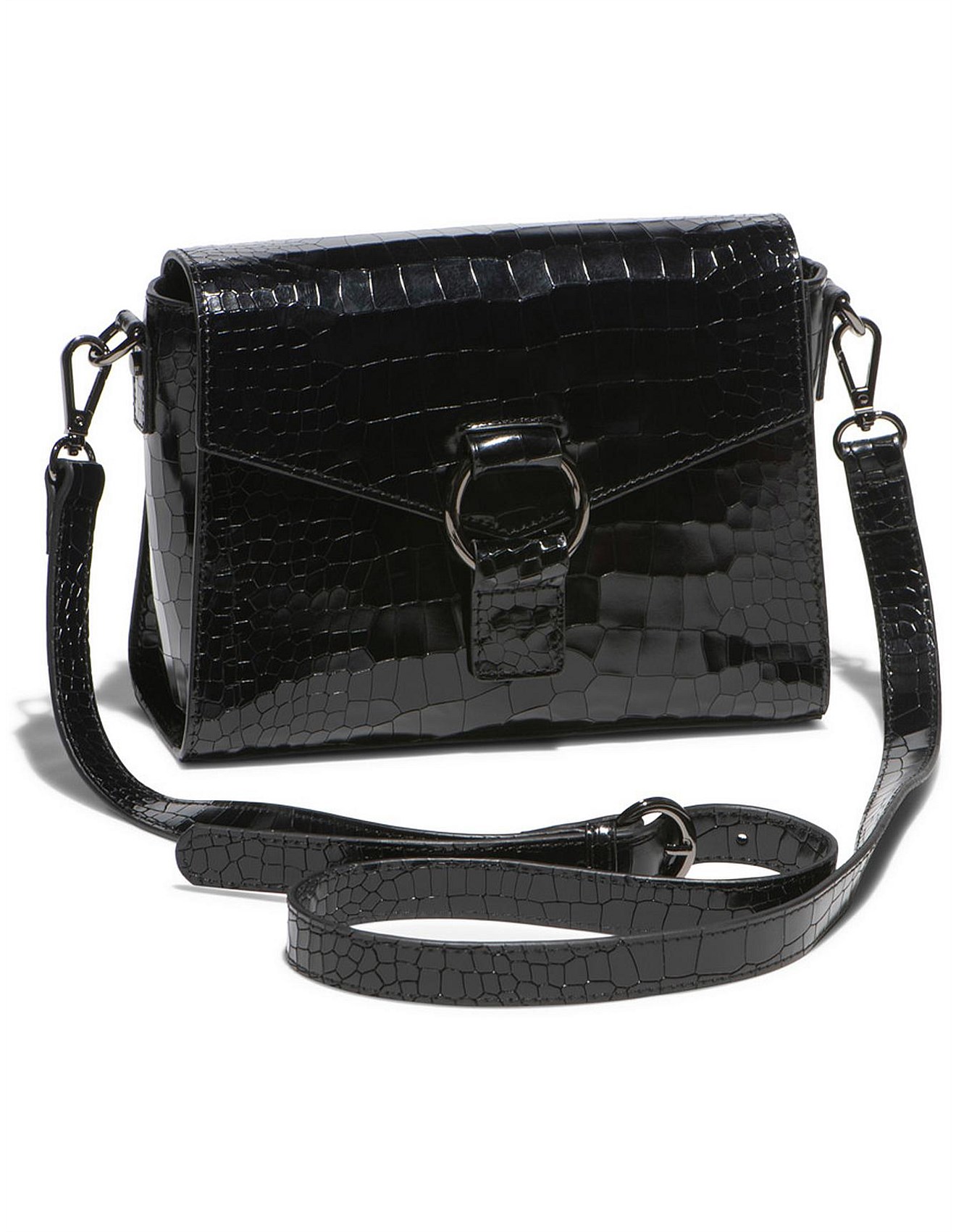 Cue Black Croc Crossbody Bag | David Jones