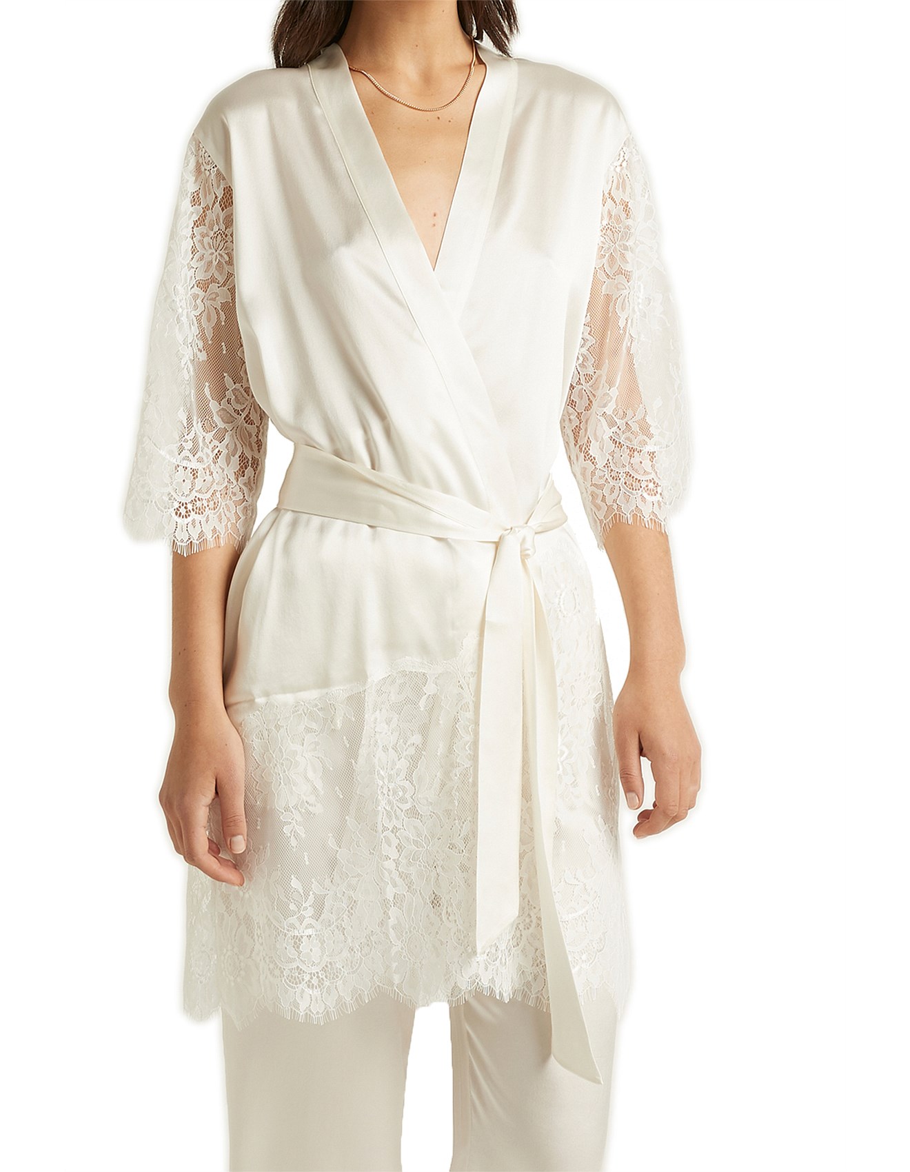 Ginia Silk Robe With Lace | David Jones