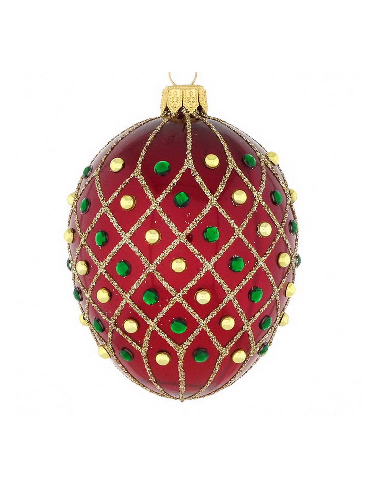 David Jones Lge Diamond Gems On Red Egg Hand Made European Glass Bauble ...