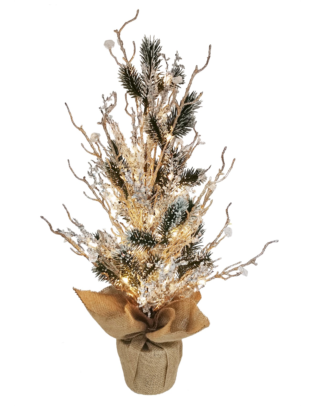 David Jones 60cm Pre Lit Beaded Pine Tree In Burlap | David Jones