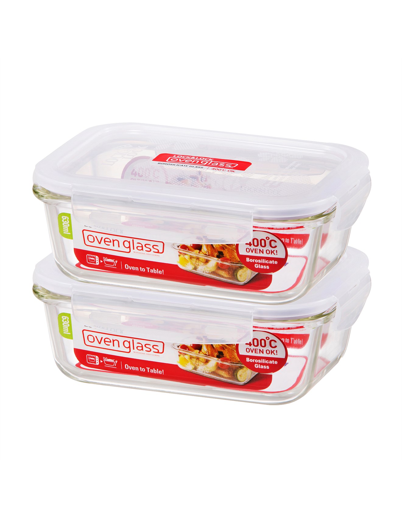 Lock N Lock Boroseal Glass Rectangular 2p Set 630ml | David Jones