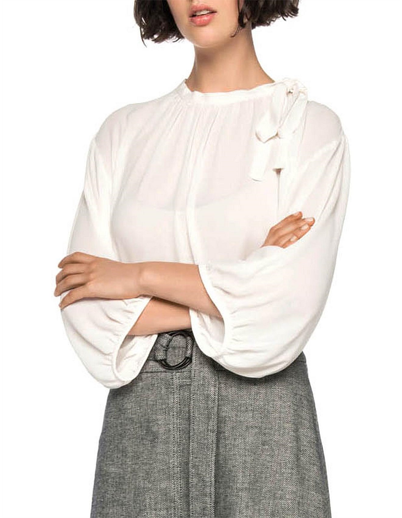 Veronika Maine Light Crepe Tie Neck Top | David Jones