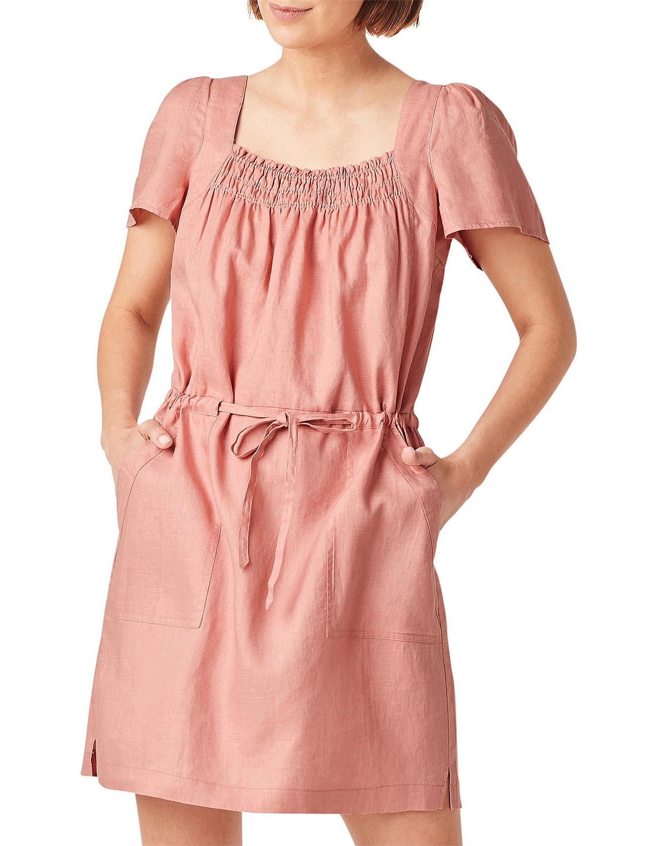 French Connection Linen Shirred Dress | David Jones
