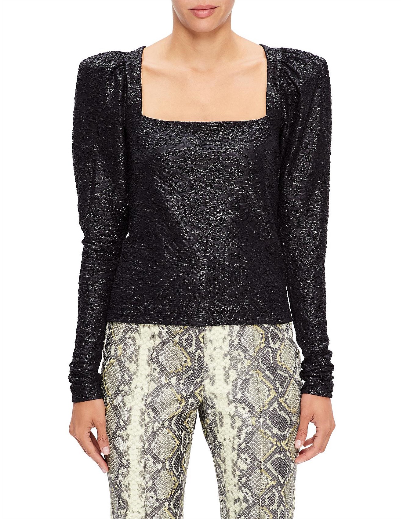 Rotate Stevie Puff Sleeve Glitzy Top | David Jones