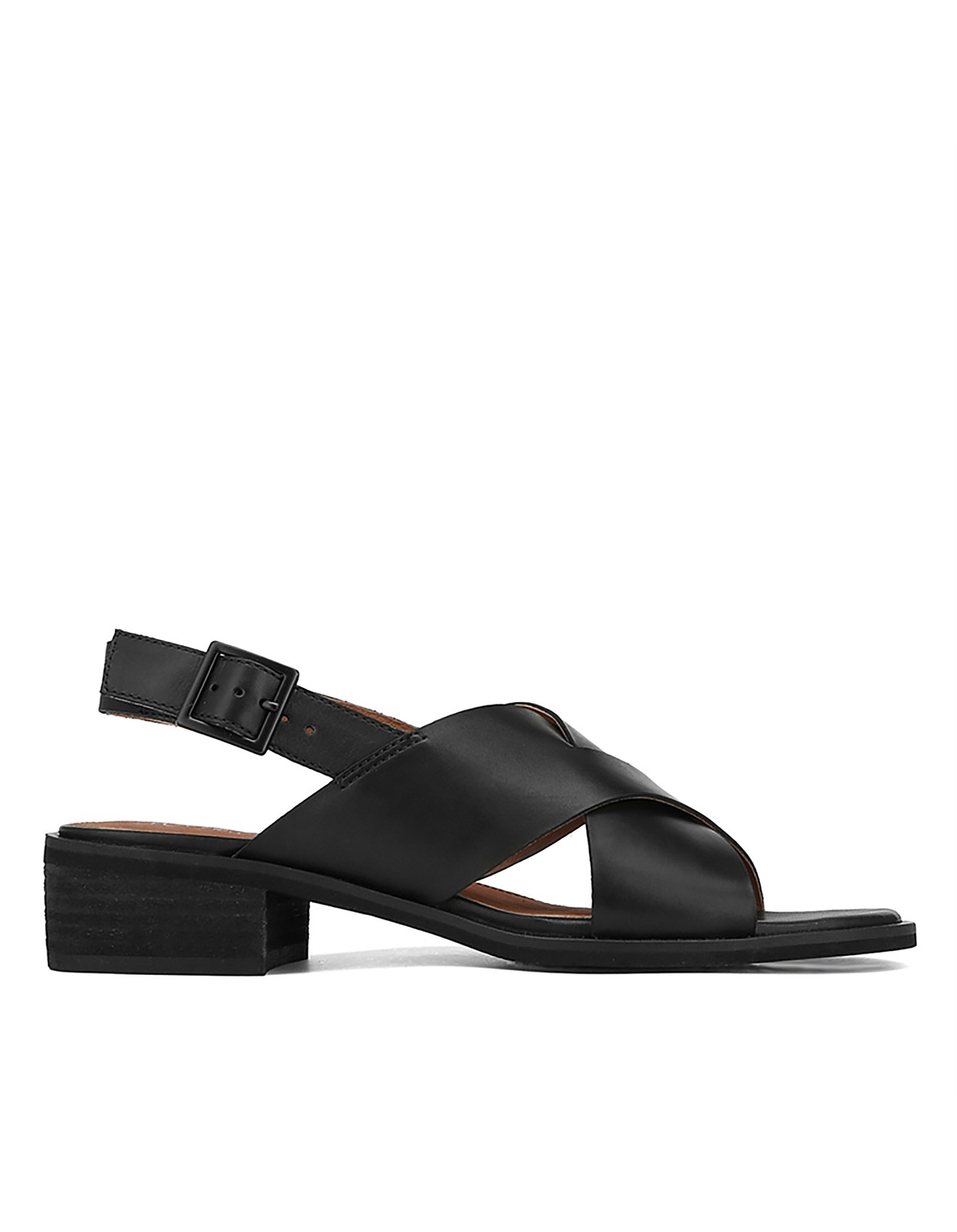 Wittner Jonie Black Leather Block Heel Cross Strap Sandal | David Jones