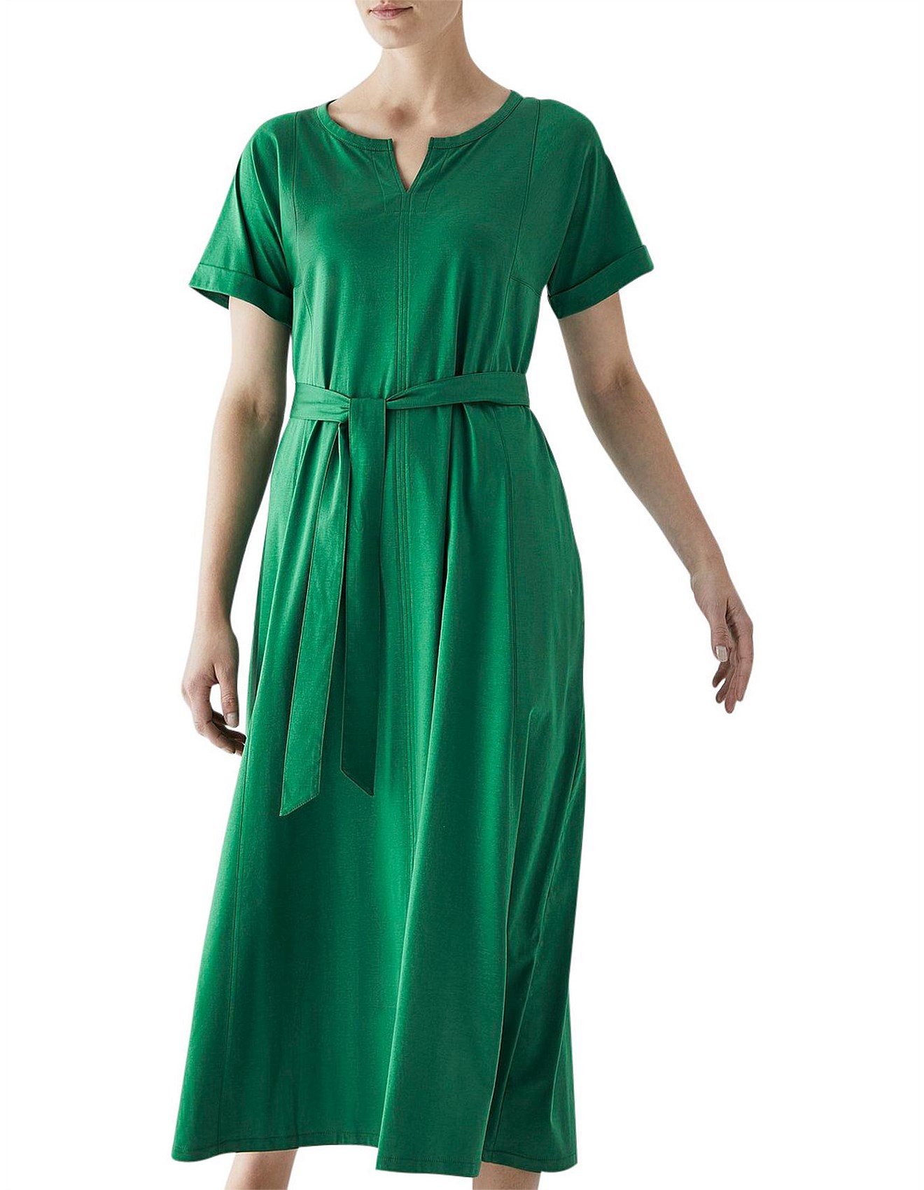 Trenery Cotton Interlock Dress With Vent Neck | David Jones