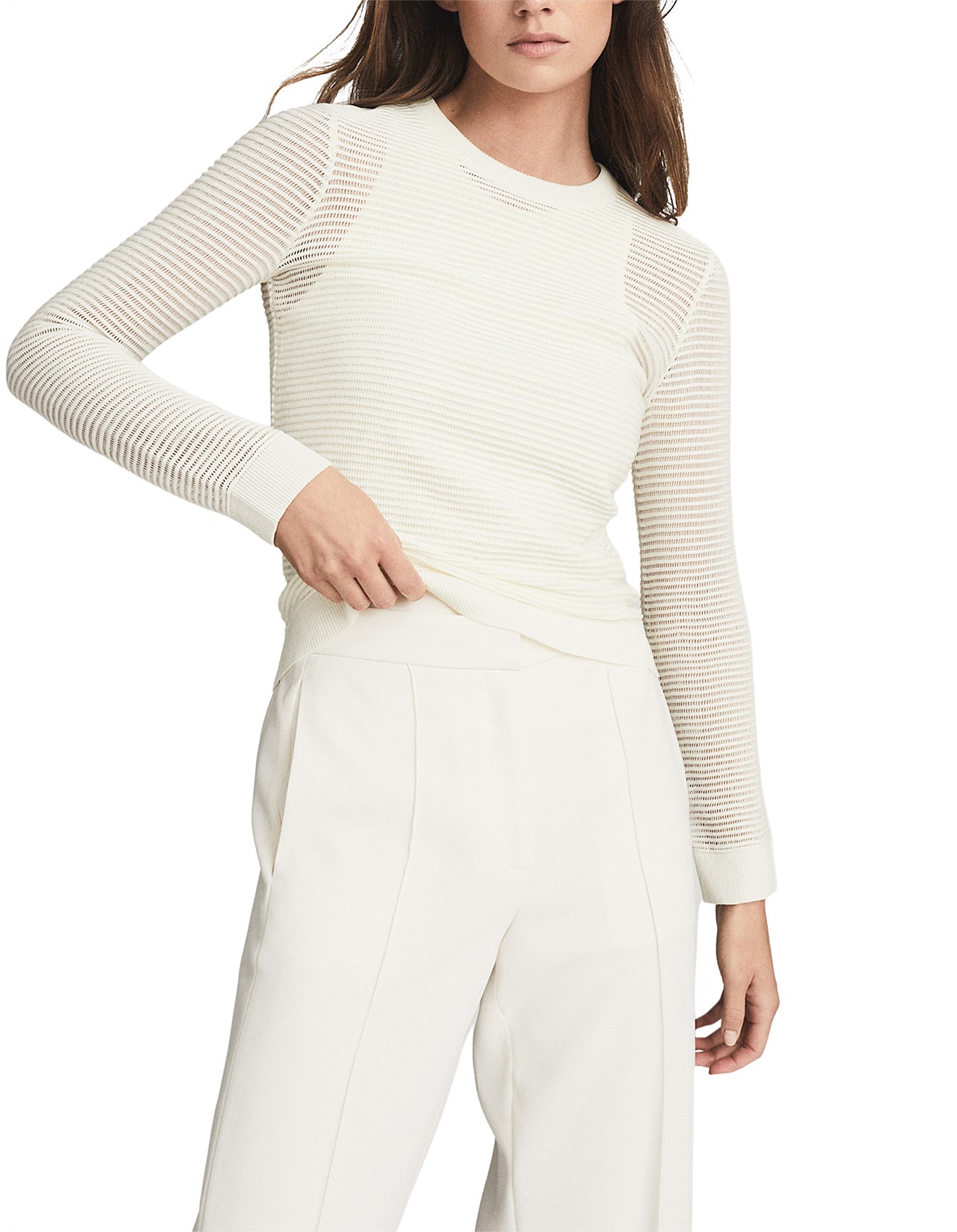 Women's Designer: Tops & T-Shirts | David Jones - ALBA-MESH ROUND NECK JUMP