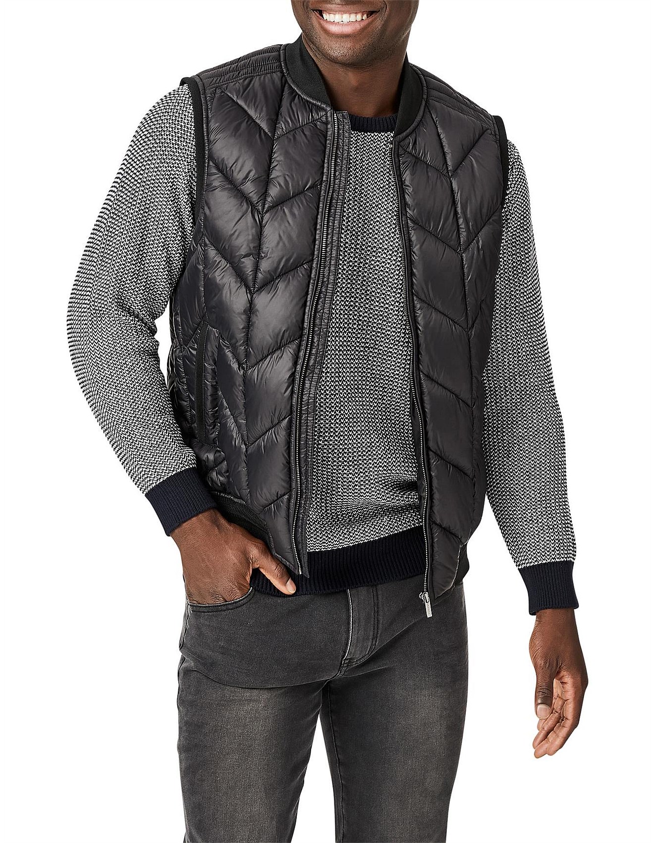 Politix Bluff Chevron Nylon Quilted Puffer Vest | David Jones