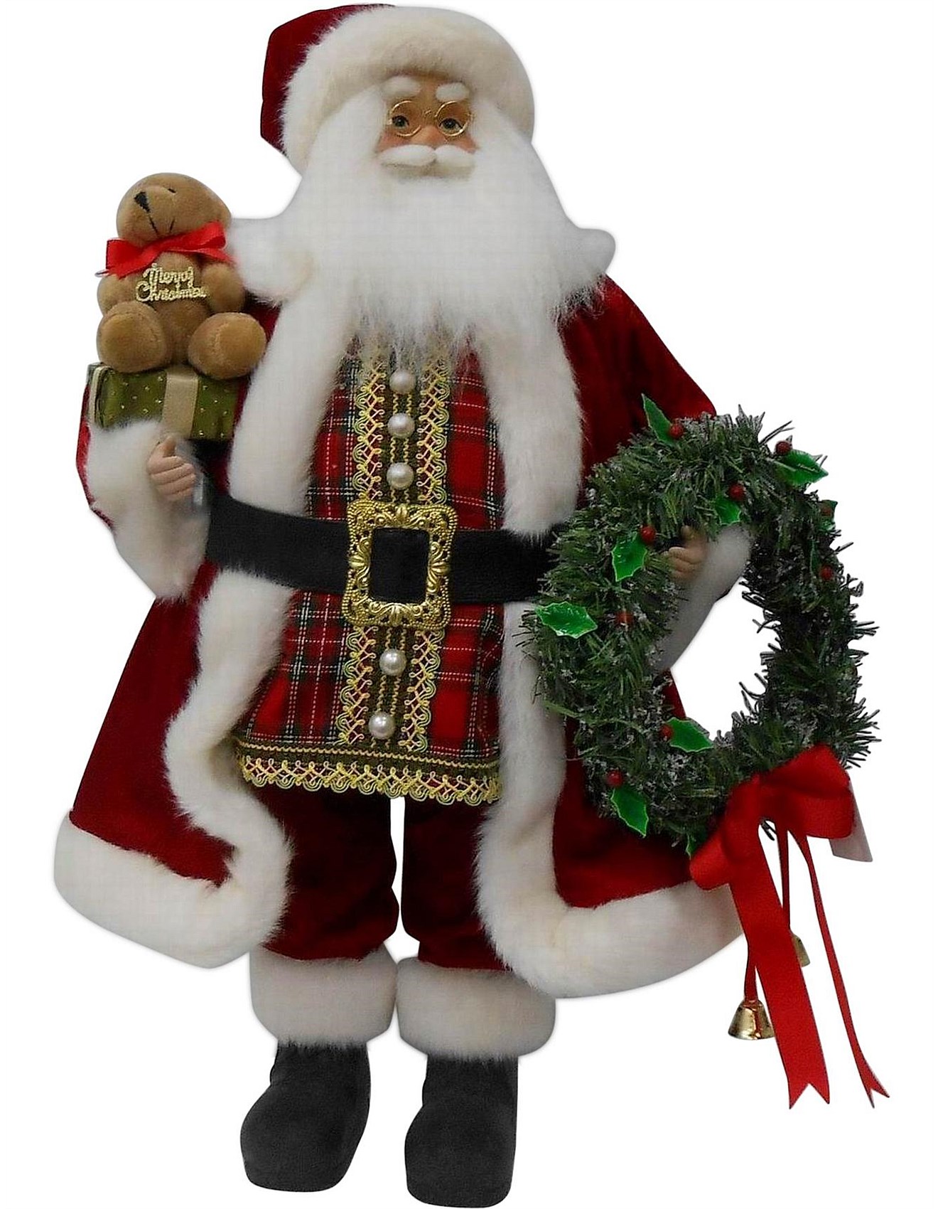 David Jones 67cm Traditional Santa With Wreath & Gifts Decor Figurine ...