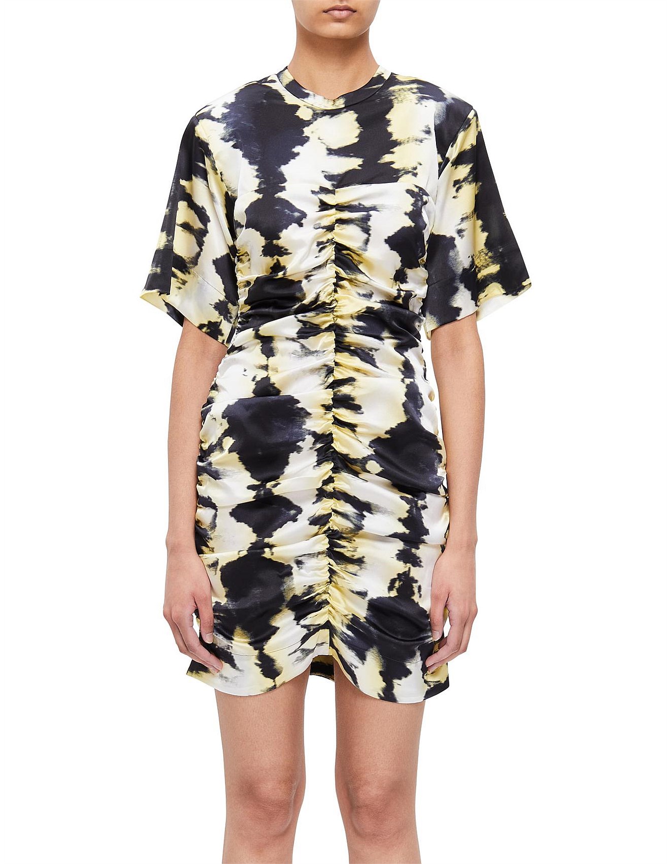 Ganni Phantom Silk Stretch Satin Draped Front Mini Dress | David Jones