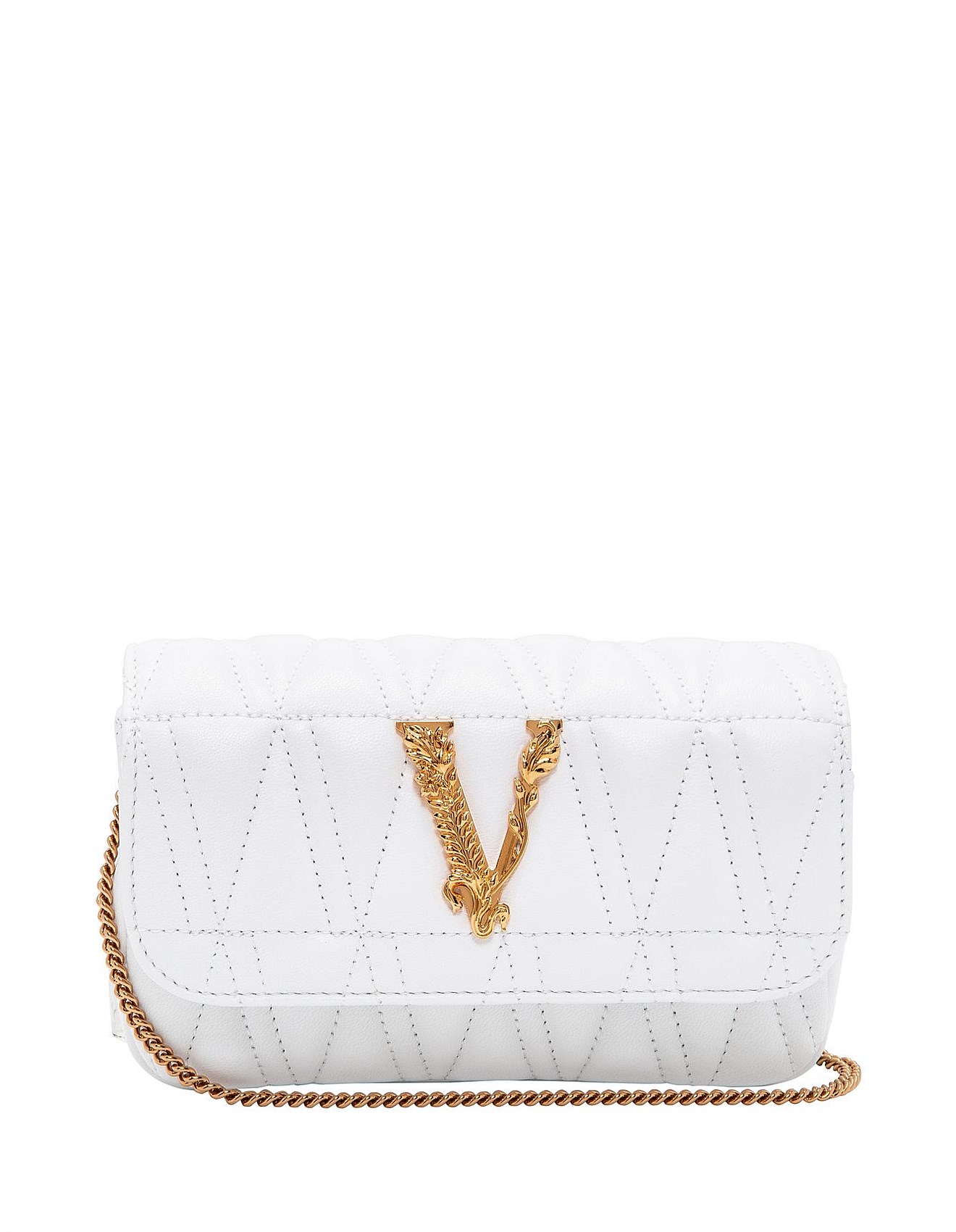 Versace V Logo Quilted Mini Bag Bianco | David Jones