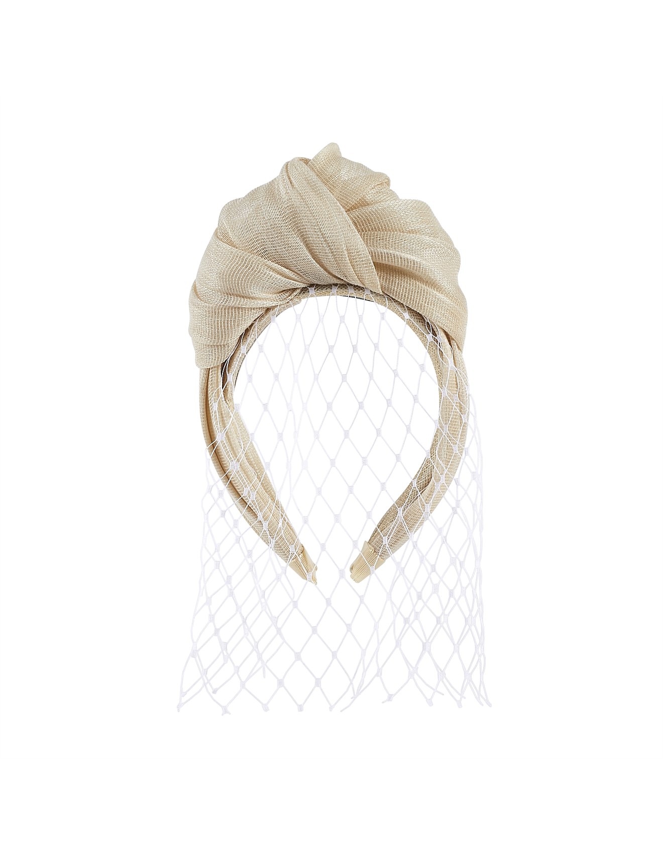 Gregory Ladner White Abaca Turban Headband With Veiling | David Jones