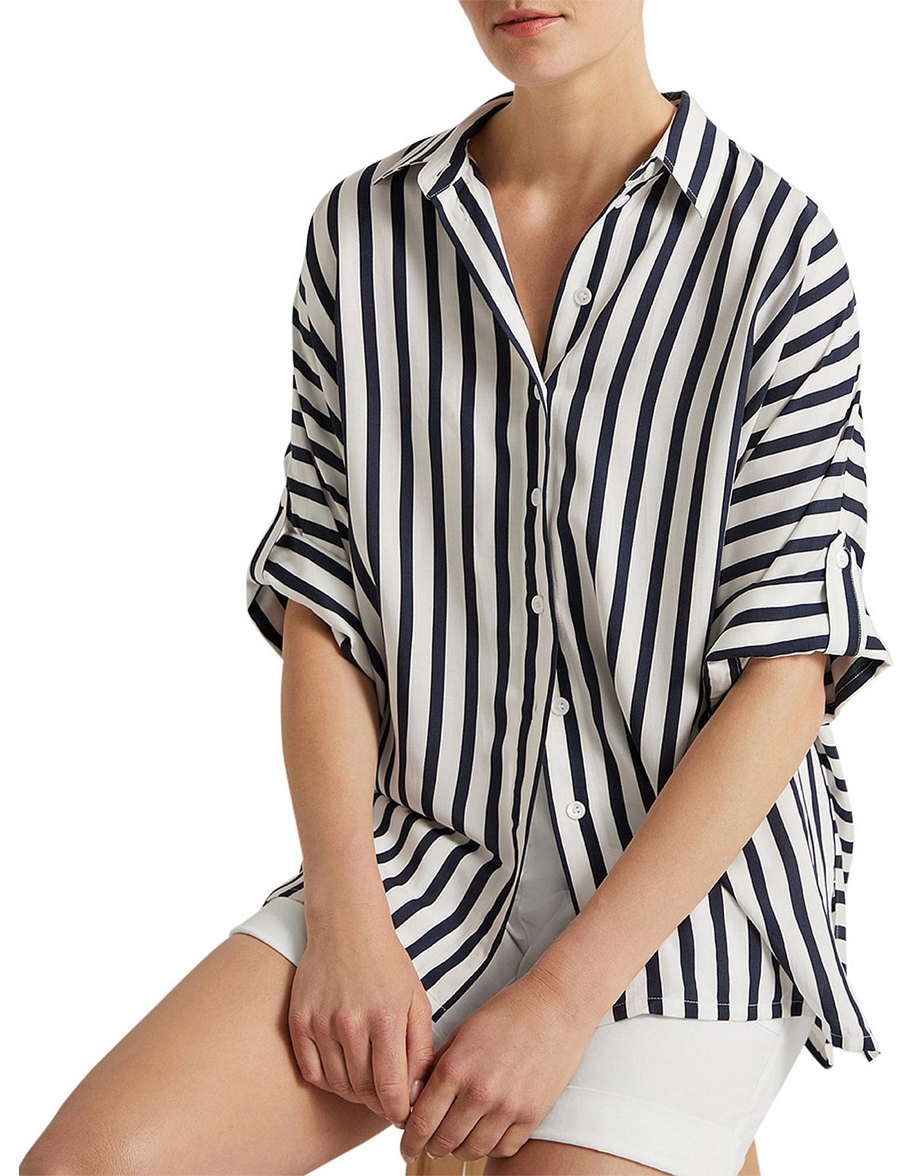 Trenery Modal Stripe Relaxed Shirt | David Jones
