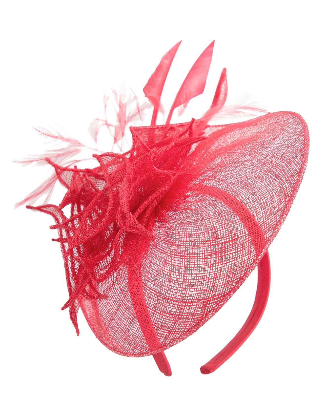 Max Alexander Red Sinamay Fascinator With Two Pointy Feathers | David Jones
