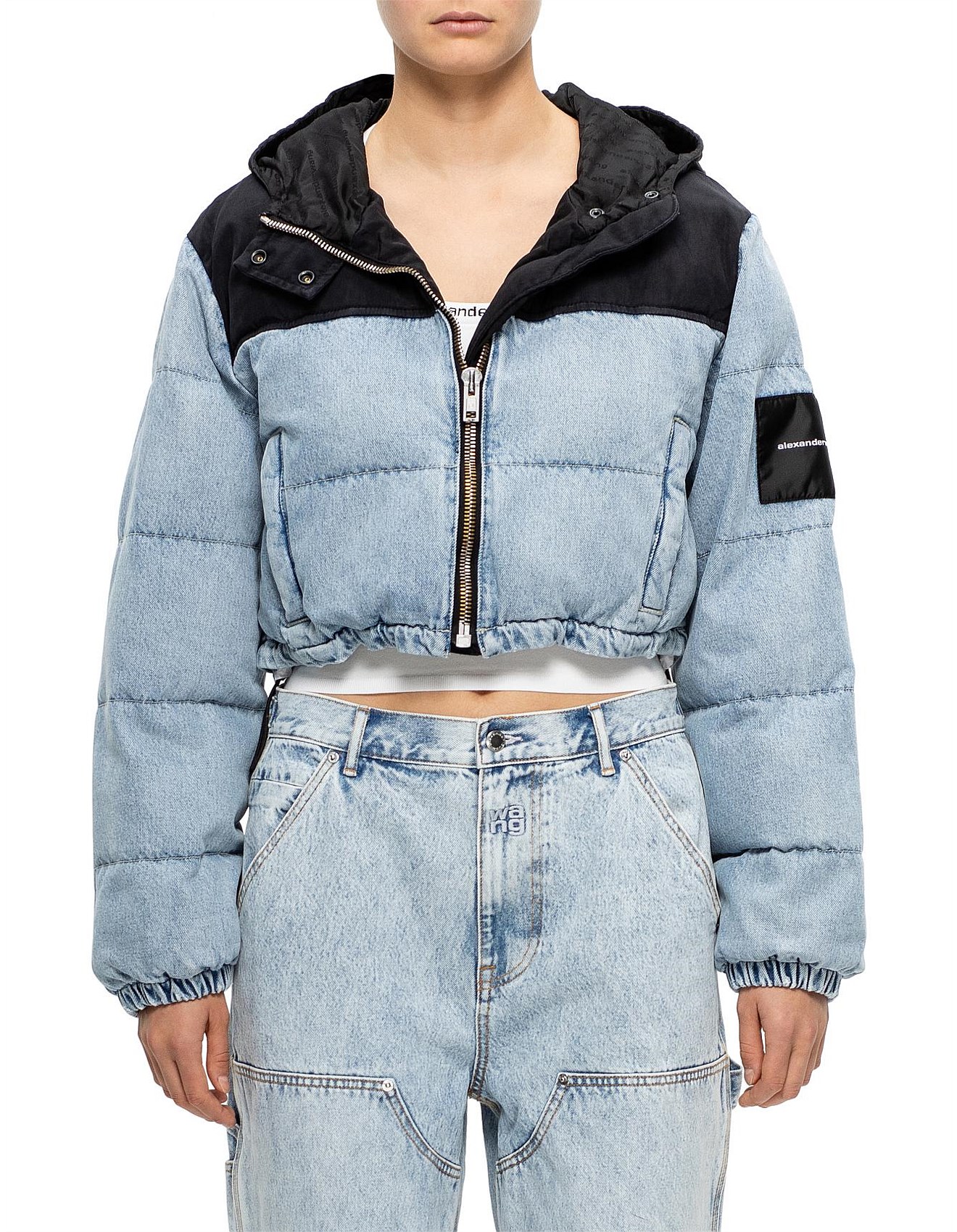 T By Alexander Wang Cropped Puffer -Bleach With Black Nylon | David Jones