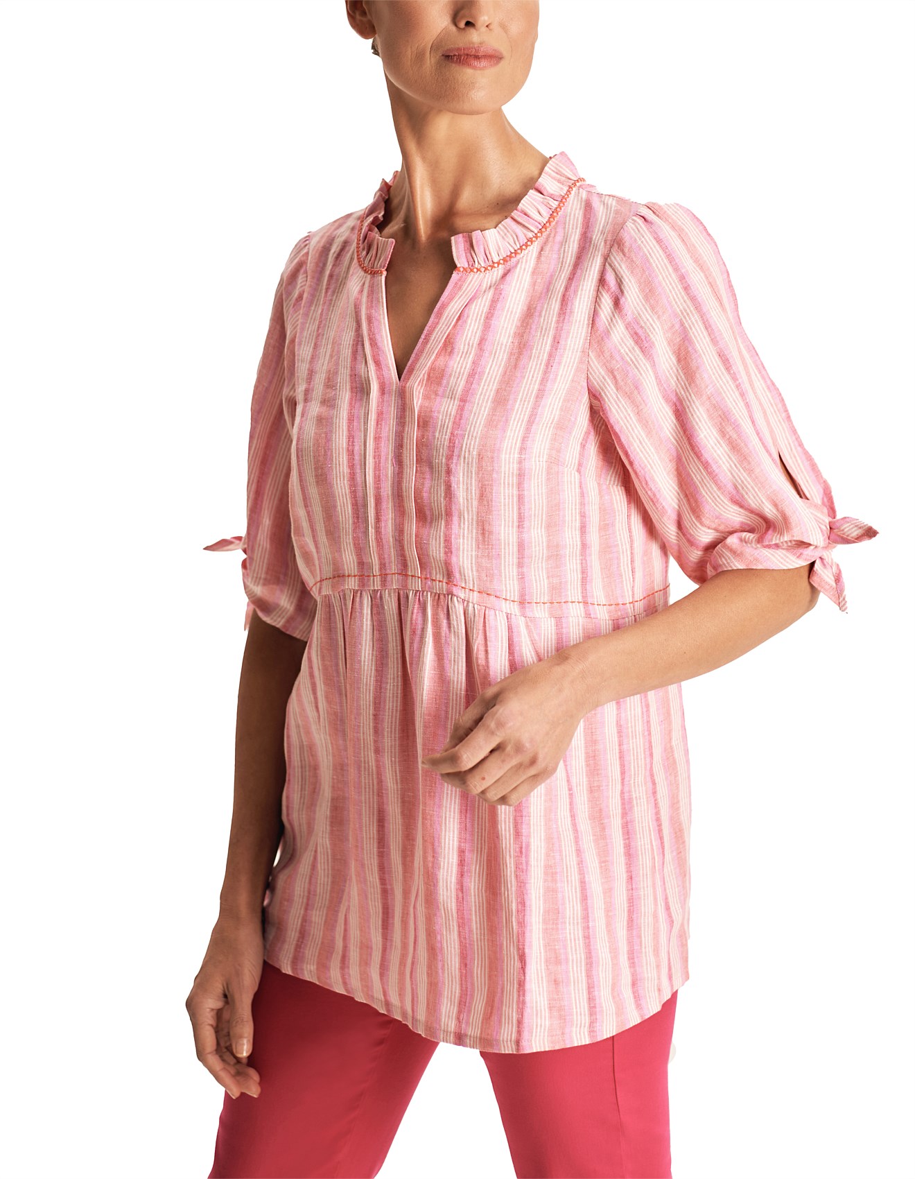 Blue Illusion Stripe French Linen Top | David Jones