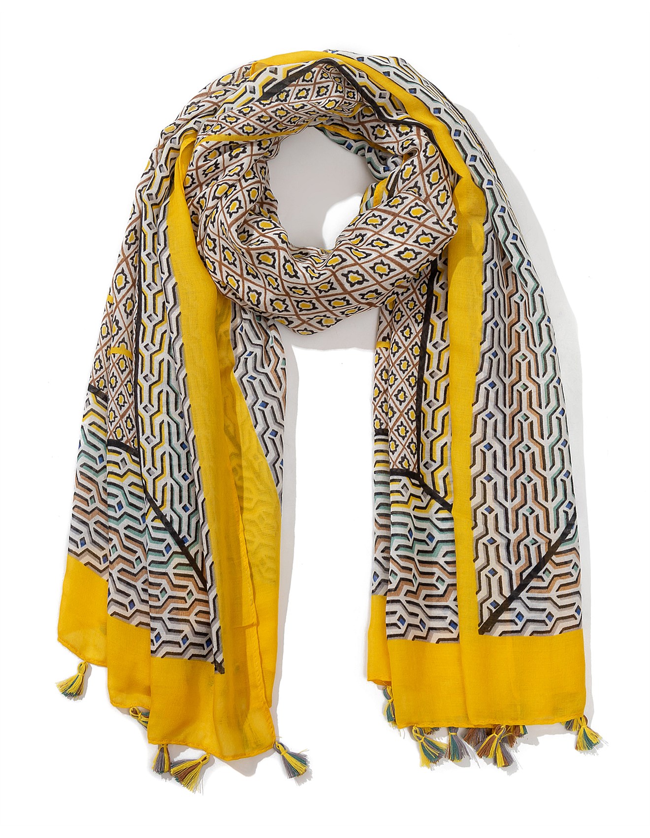Gregory Ladner Geometric Print Scarf With Tassles | David Jones
