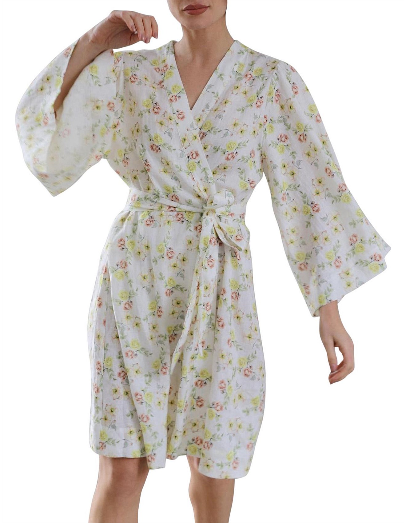 Homebodii Blossom Floral Linen Robe | David Jones