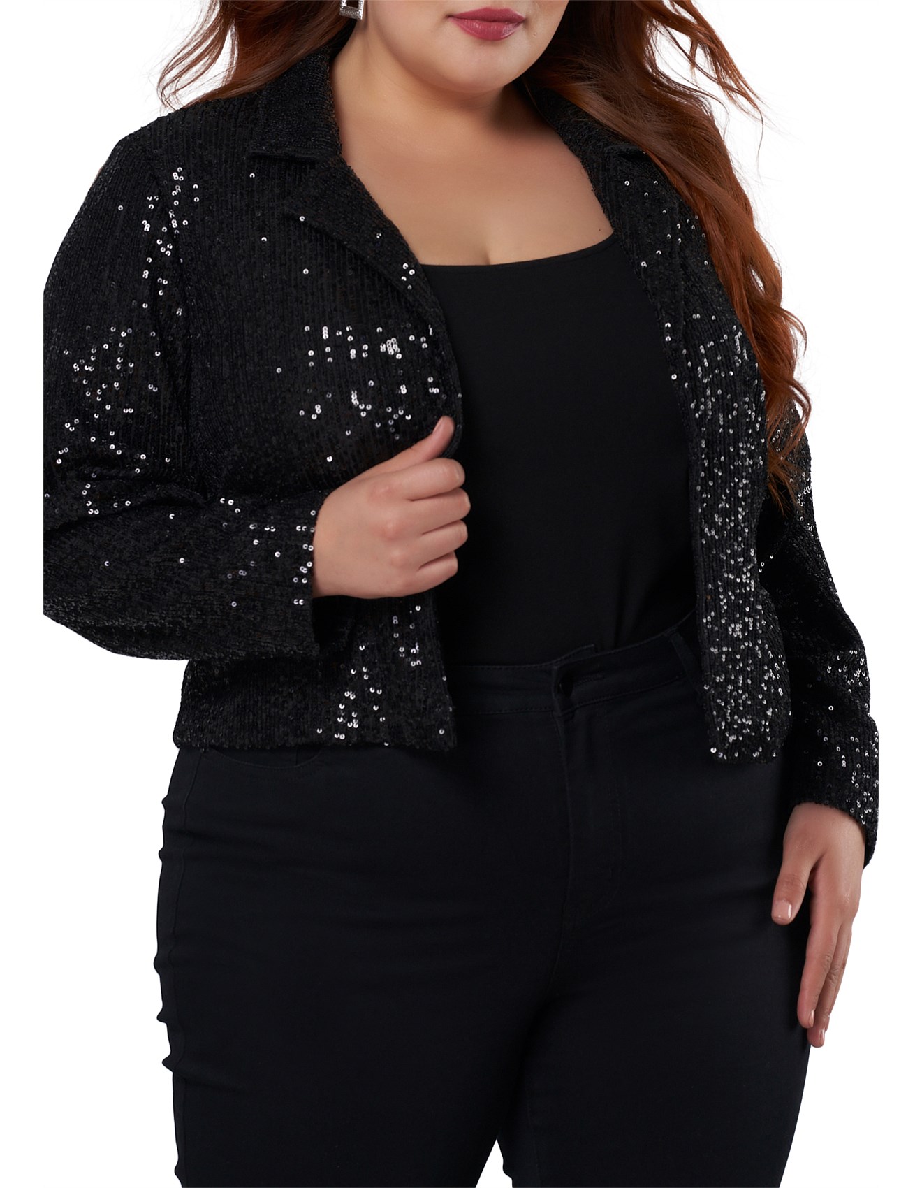 Curve Project Cosplay Crop Sequin Jacket Black | David Jones