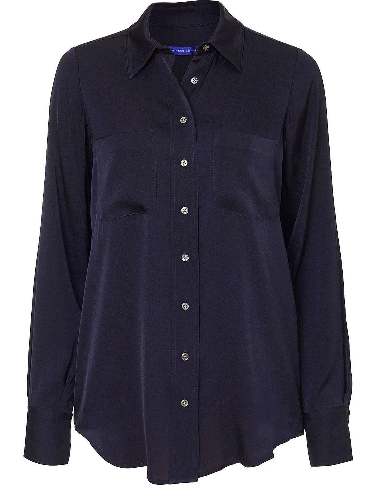 Winser London Midnight Navy Silk Shirt | David Jones