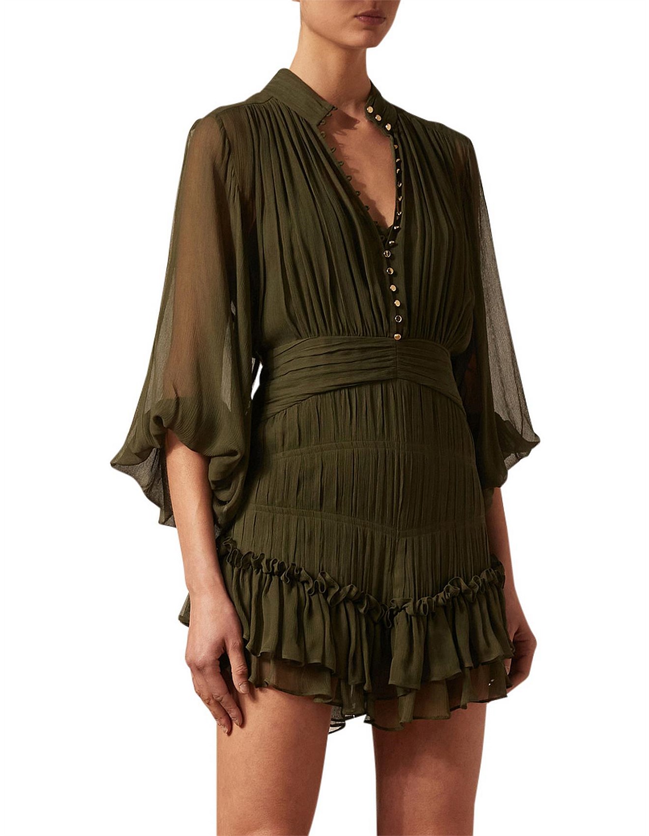 Shona Joy Safira Button Up Ruched Mini Dress | David Jones