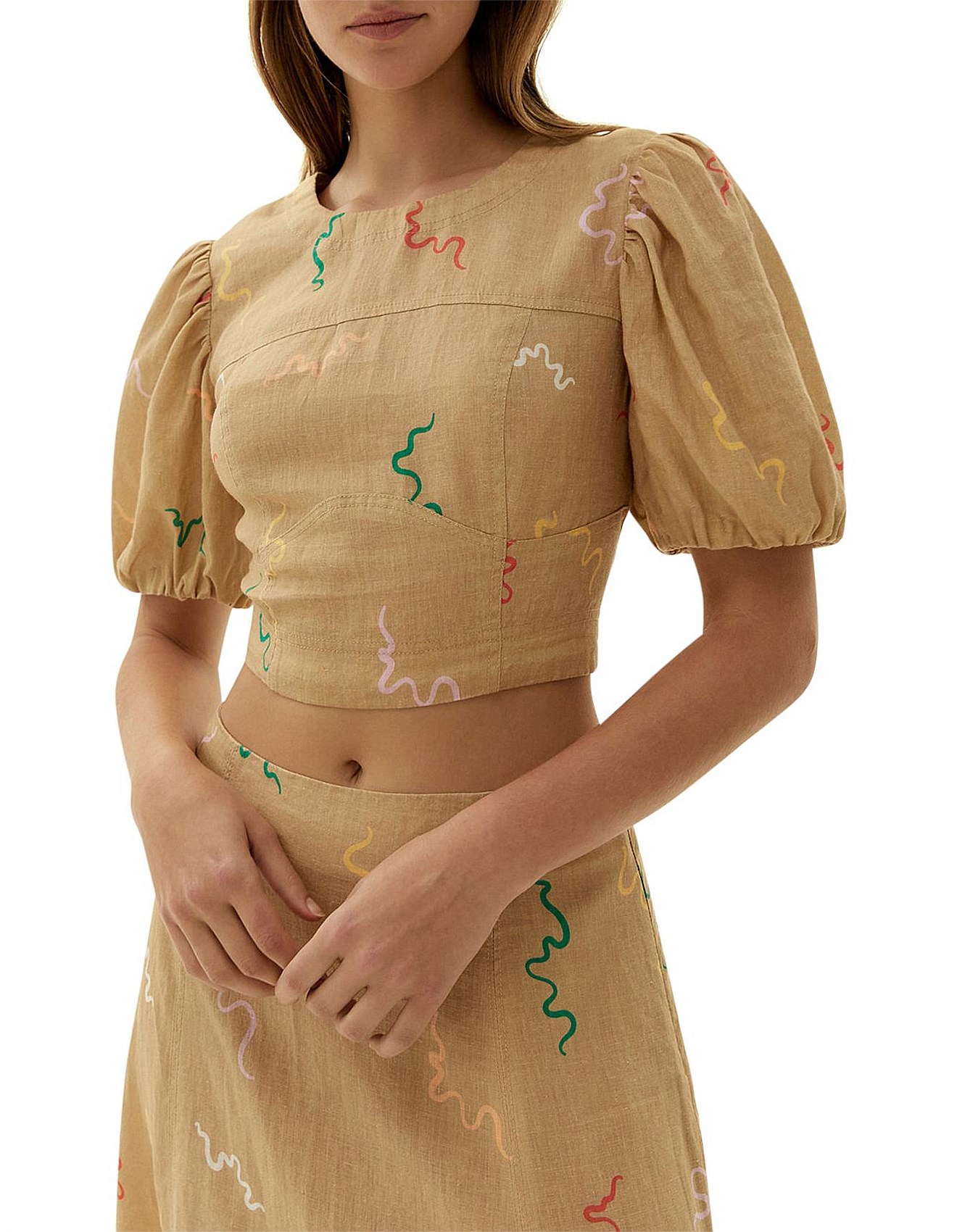 Jag Kiki Squiggle Linen Top | David Jones