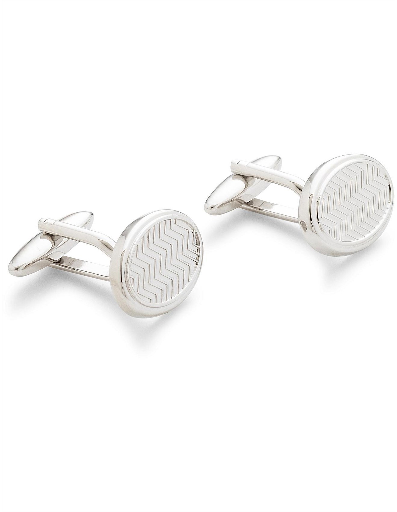 Alta Linea Rhodium Plated Oval Herringbone Cufflinks | David Jones