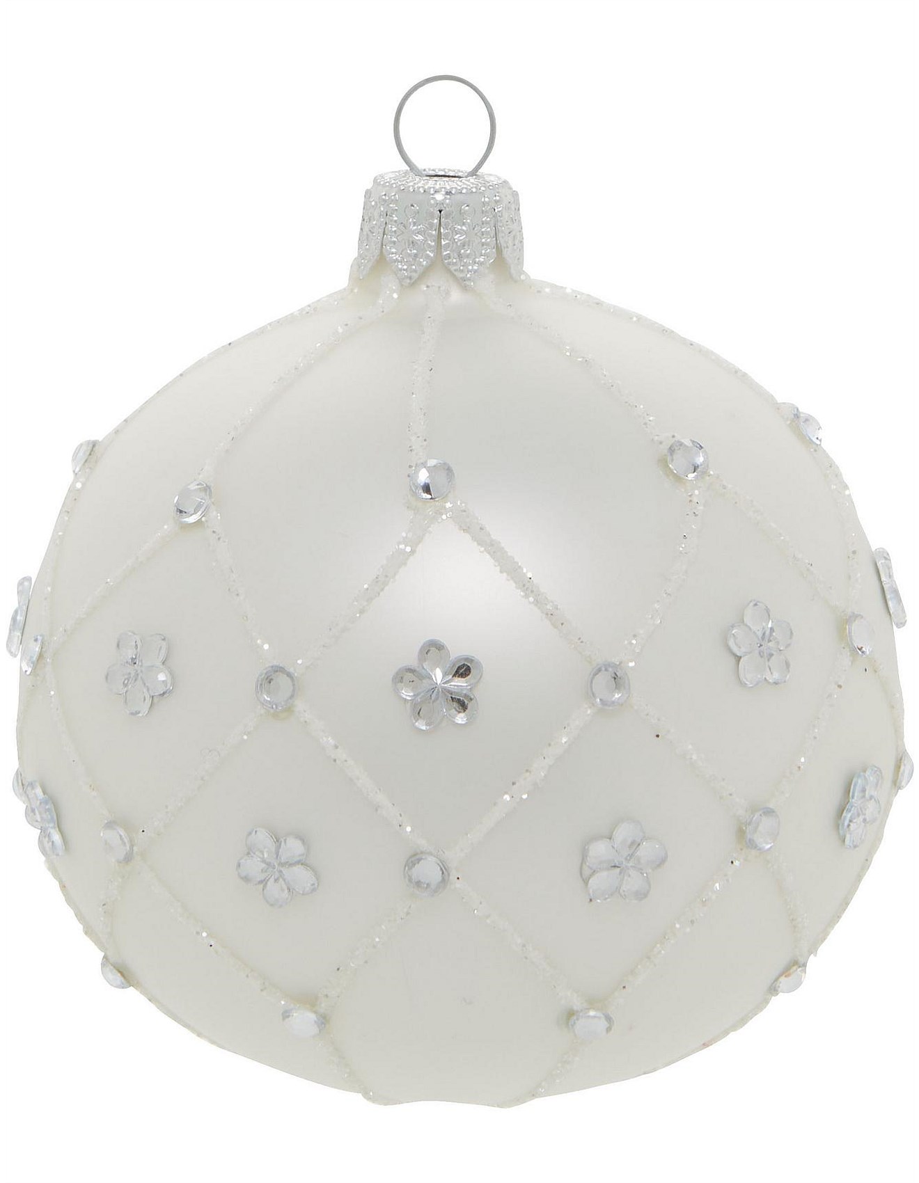 David Jones 8cm Flower Gems Grid On White European Glass Bauble | David ...