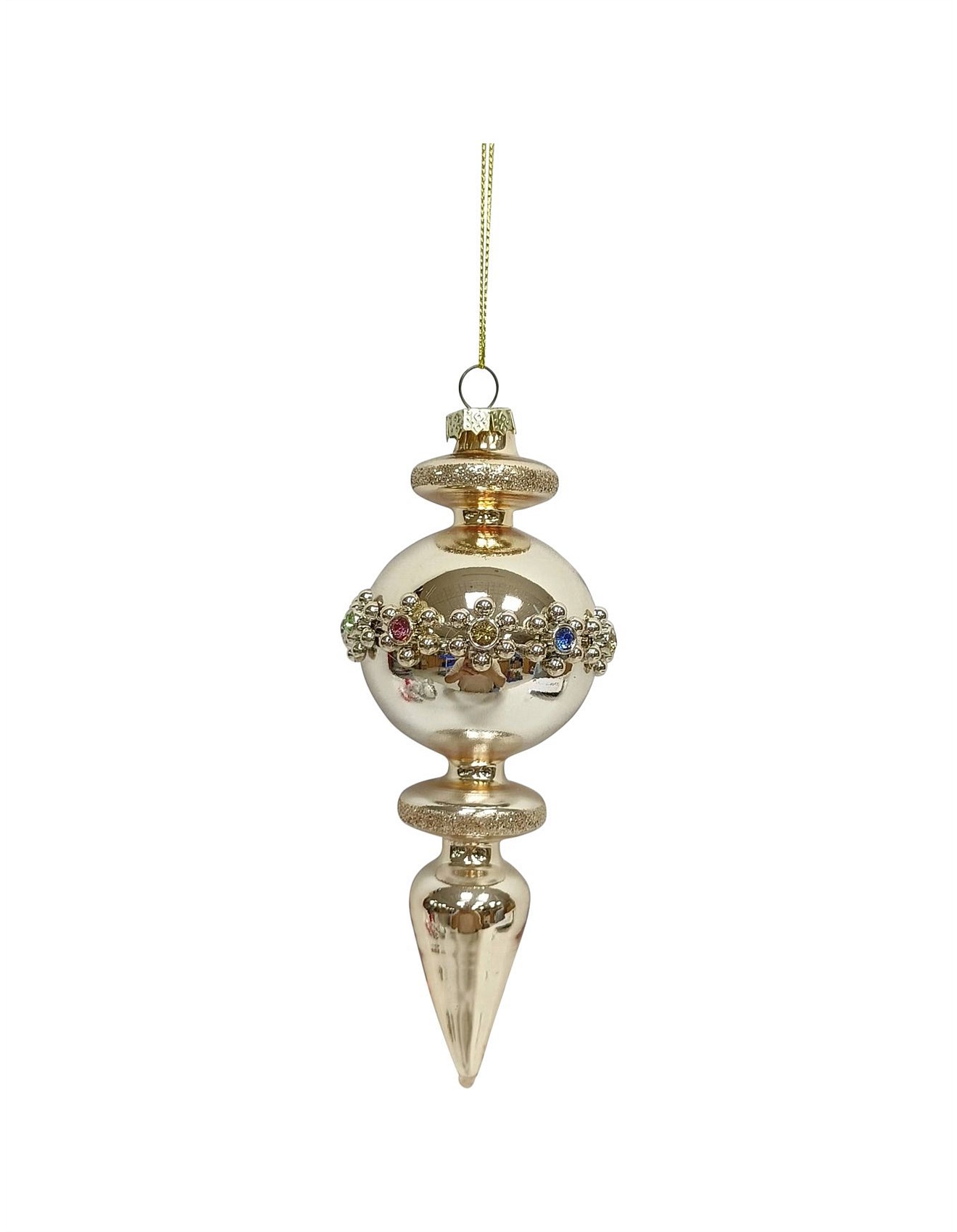 David Jones 18cm Coloured Gems On Gold Finial Glass Ornament | David Jones