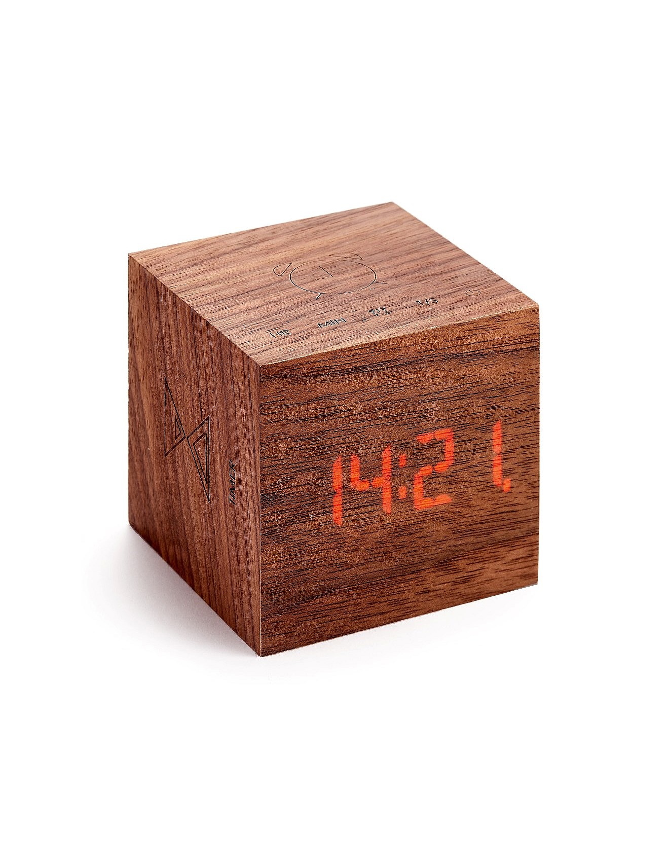 Gingko Cube Plus Clock -Natural Walnut | David Jones