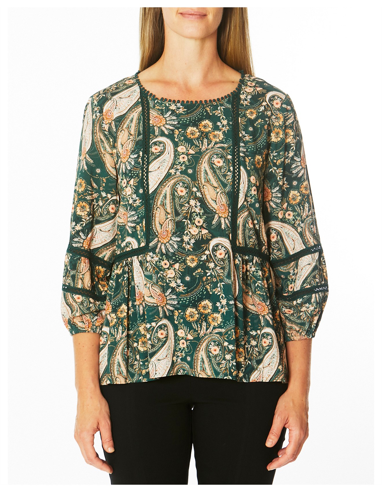 Ping Pong Lace Trim Paisley Print Top | David Jones
