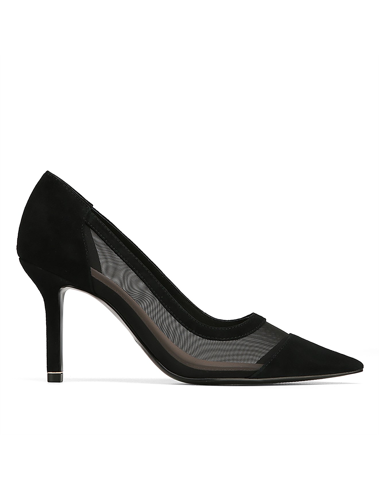Wittner Quena Black Suede Leather and Mesh Stiletto Heel Pump | David Jones