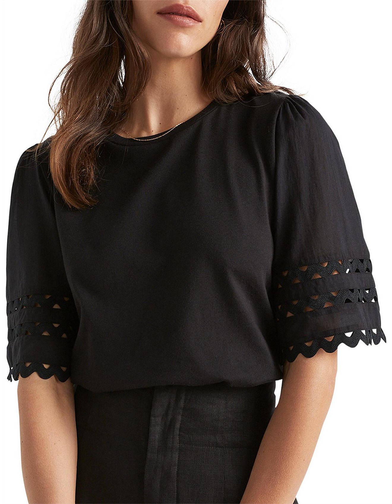 Seed Heritage Voile Sleeve Rik Rak Tee | David Jones