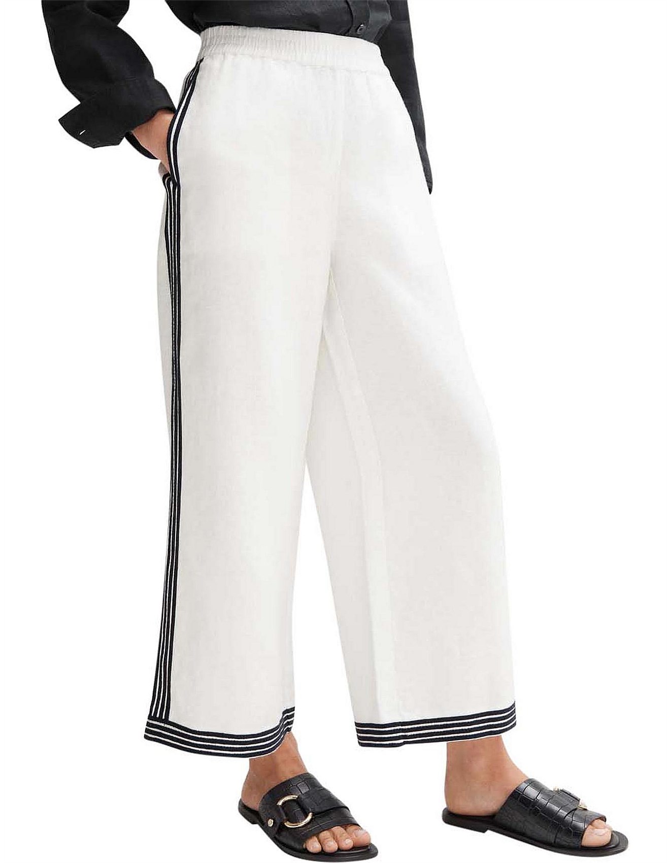 Trenery Linen Stripe Border Detail Pant | David Jones