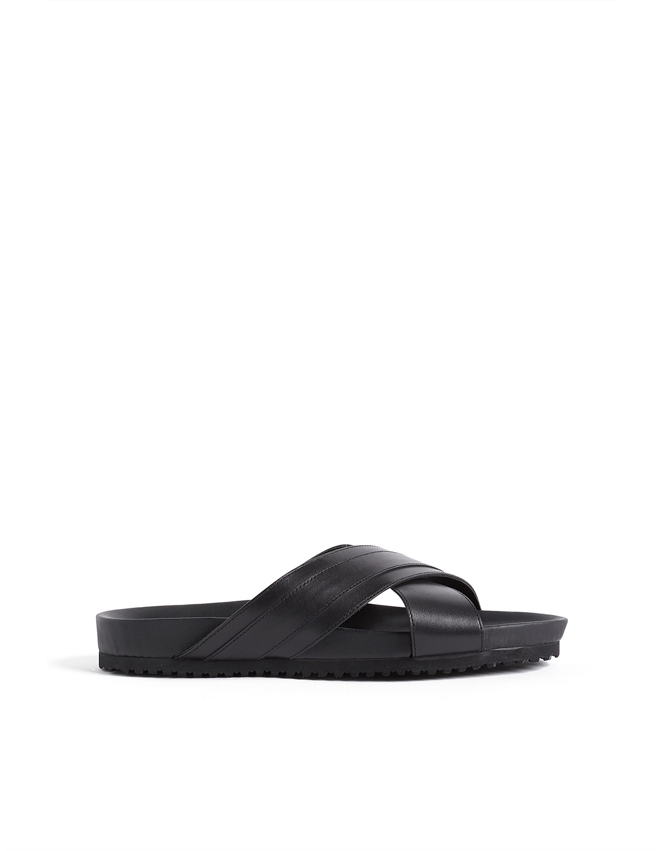 French Connection Reid Leather Cross Over Slide | David Jones