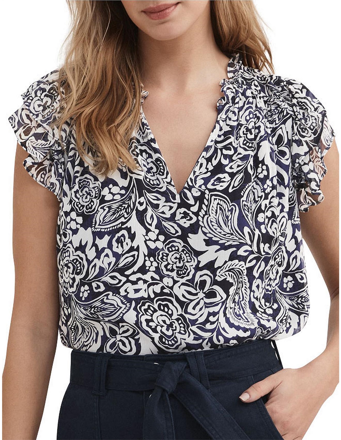 Witchery Amalfi Short Sleeve Ruffle Blouse | David Jones
