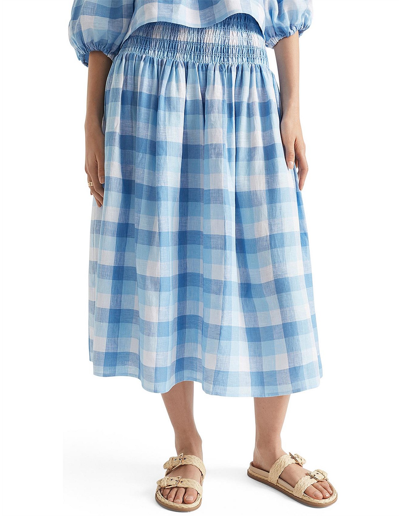 Seed Heritage Linen Check Shirred Skirt | David Jones