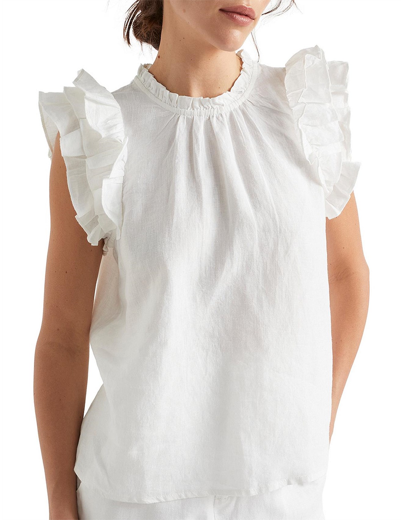 Seed Heritage Linen Ruffle Sleeve Top | David Jones