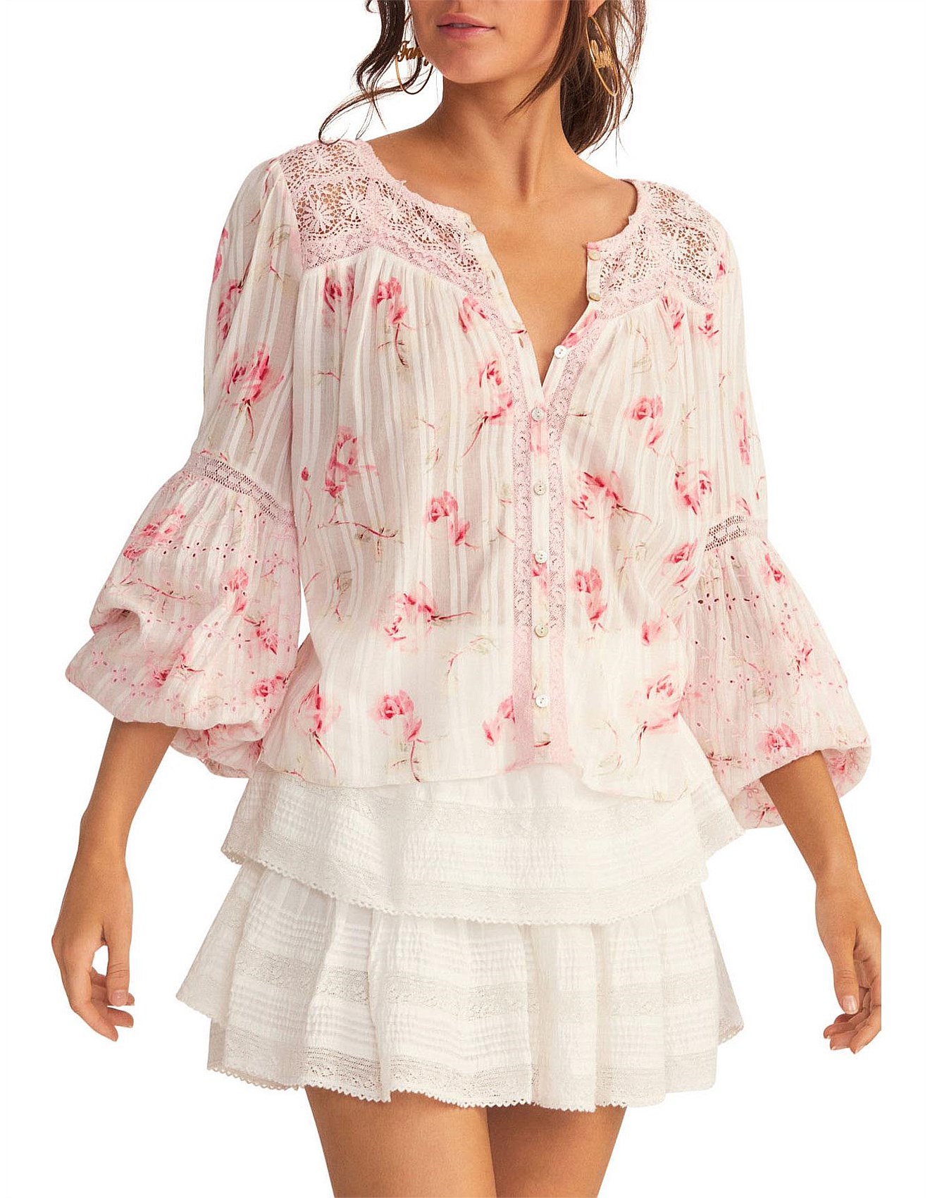 Love Shack Fancy Lillith Blouse Cherry Soda | David Jones