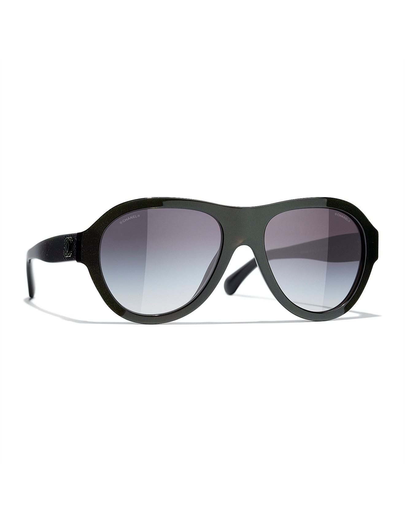 Chanel Oval Iridescent Green Gradient Grey Sunglasses | David Jones