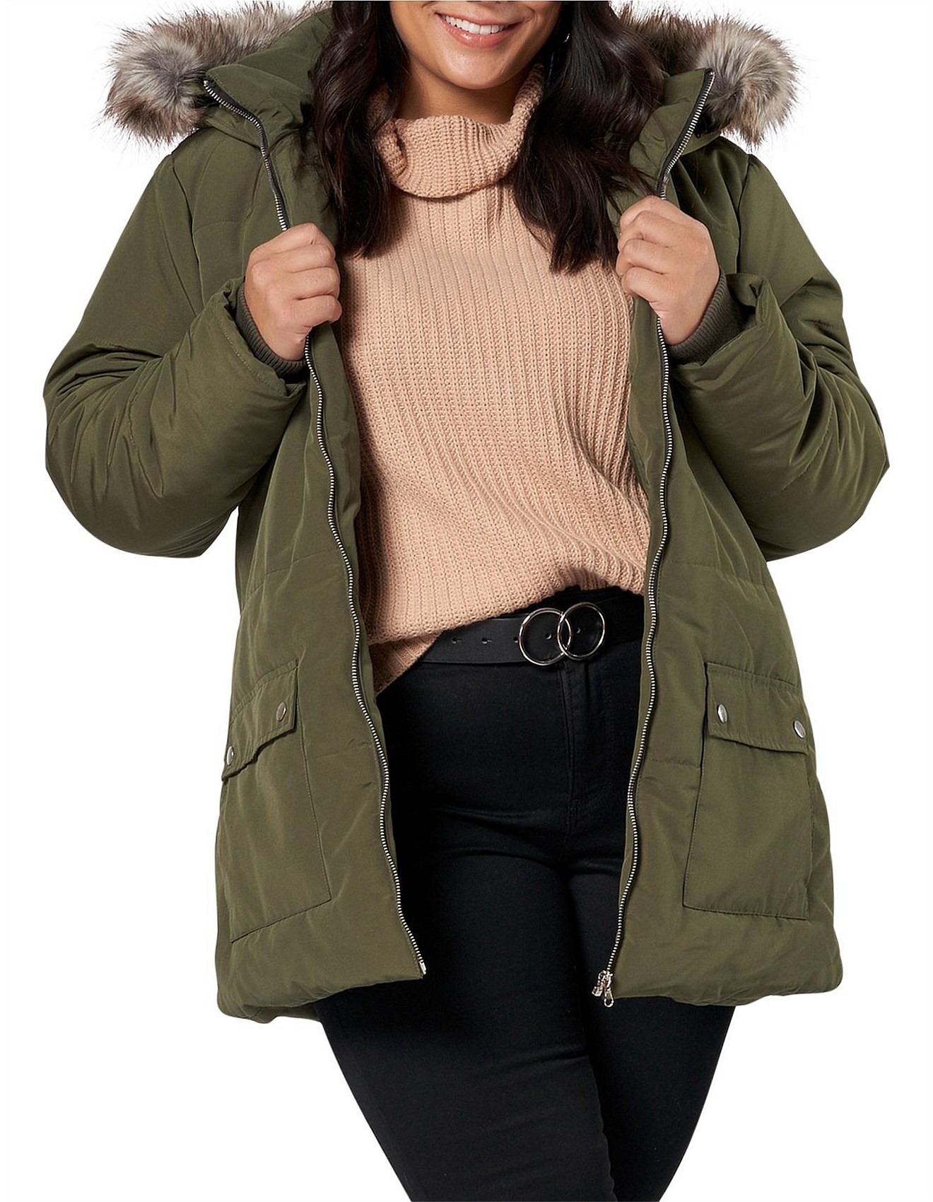 Curve Project Something 4 Olivia -Polly Fur Hood Parka | David Jones